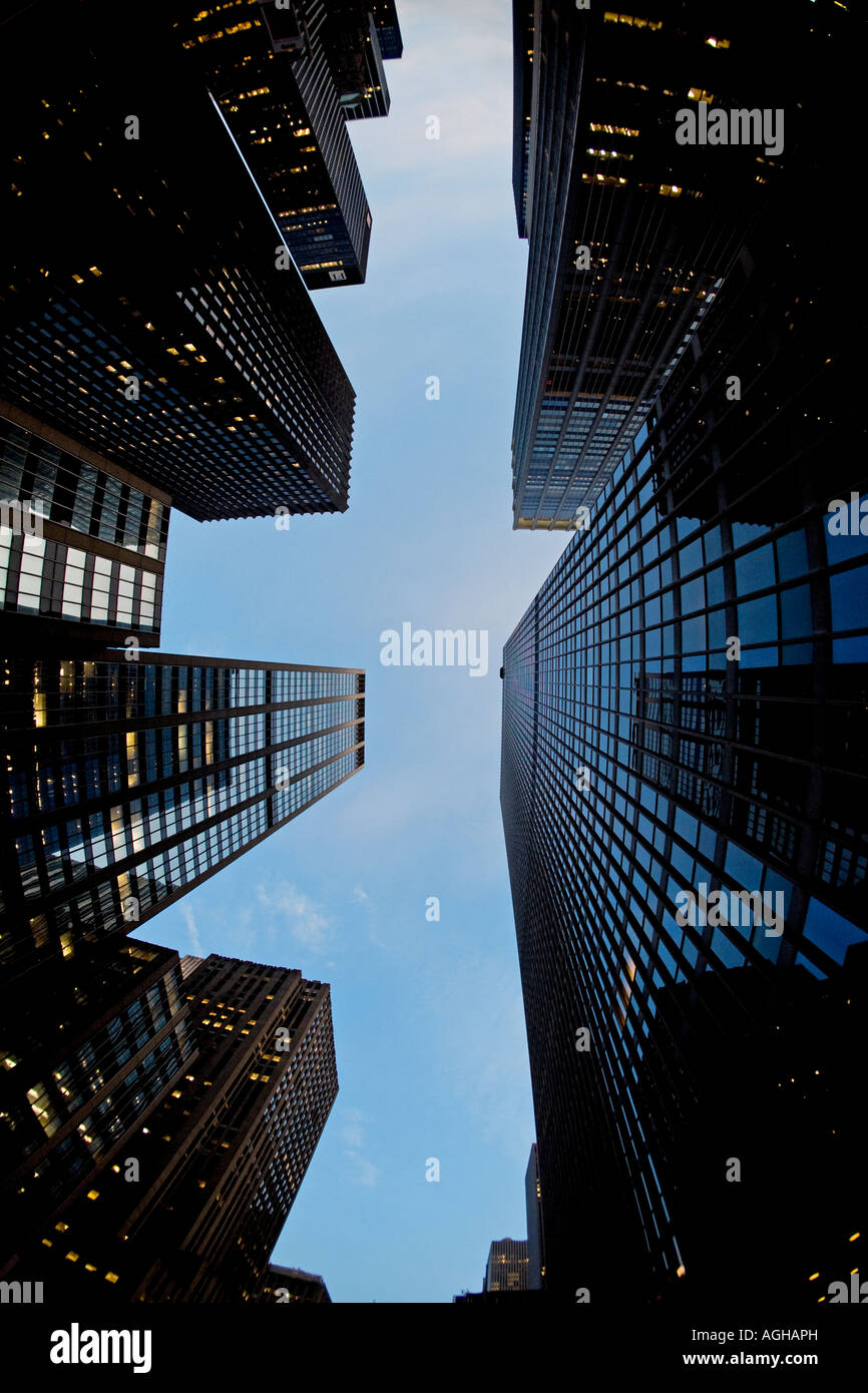 Upward view of skyscrapers in downtown Manhattan, New York Stock Photo ...