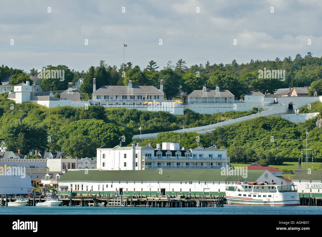Fort Mackinac on Mackinaw Island in Michigan between the Upper and ...