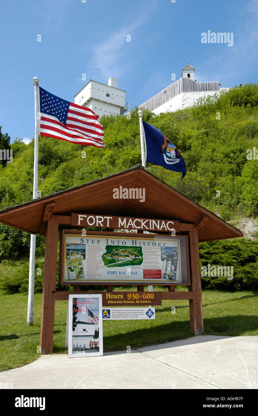 Fort Mackinac on Mackinaw Island in Michigan between the Upper and ...
