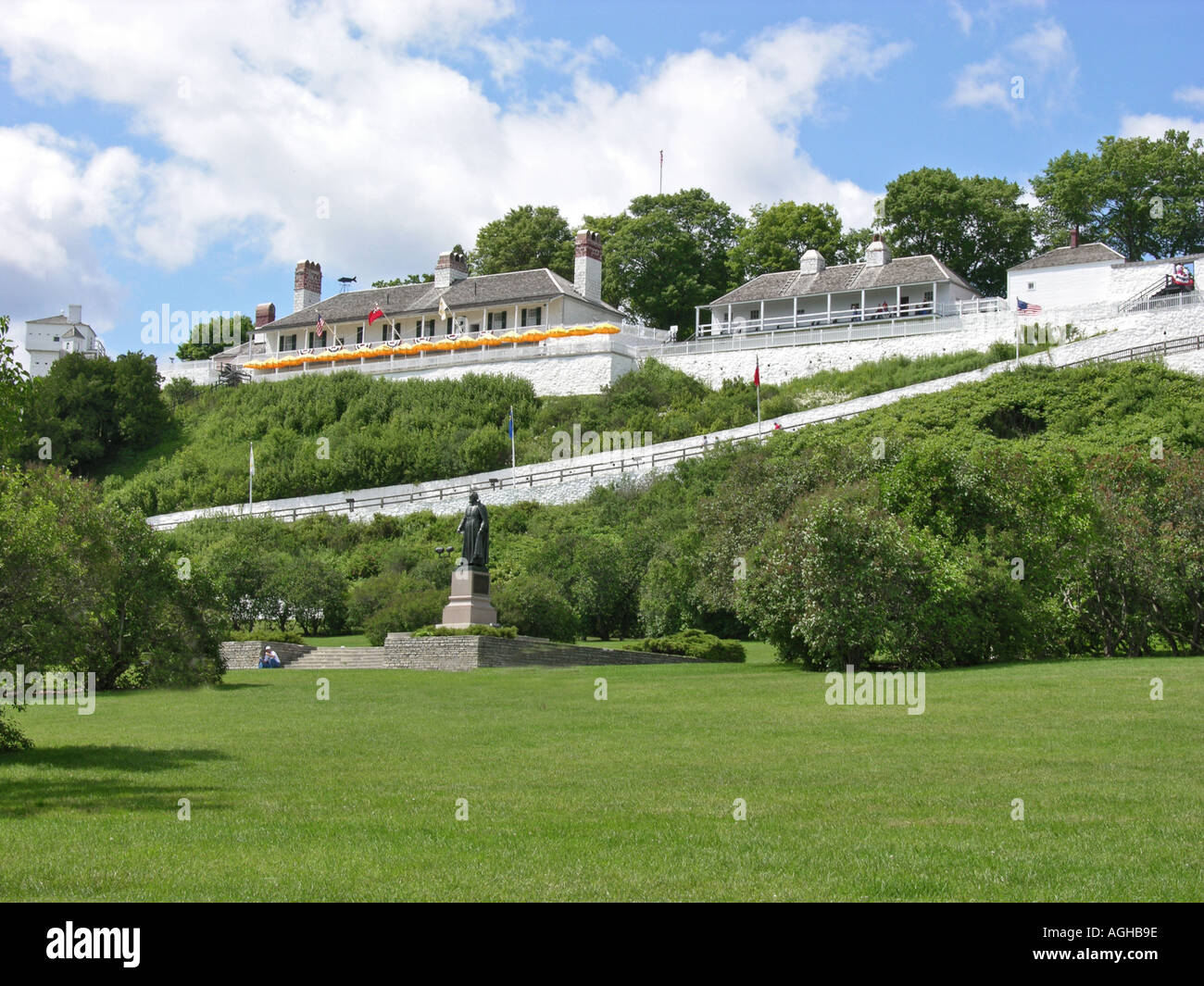 Fort Mackinac on Mackinaw Island in Michigan between the Upper and ...