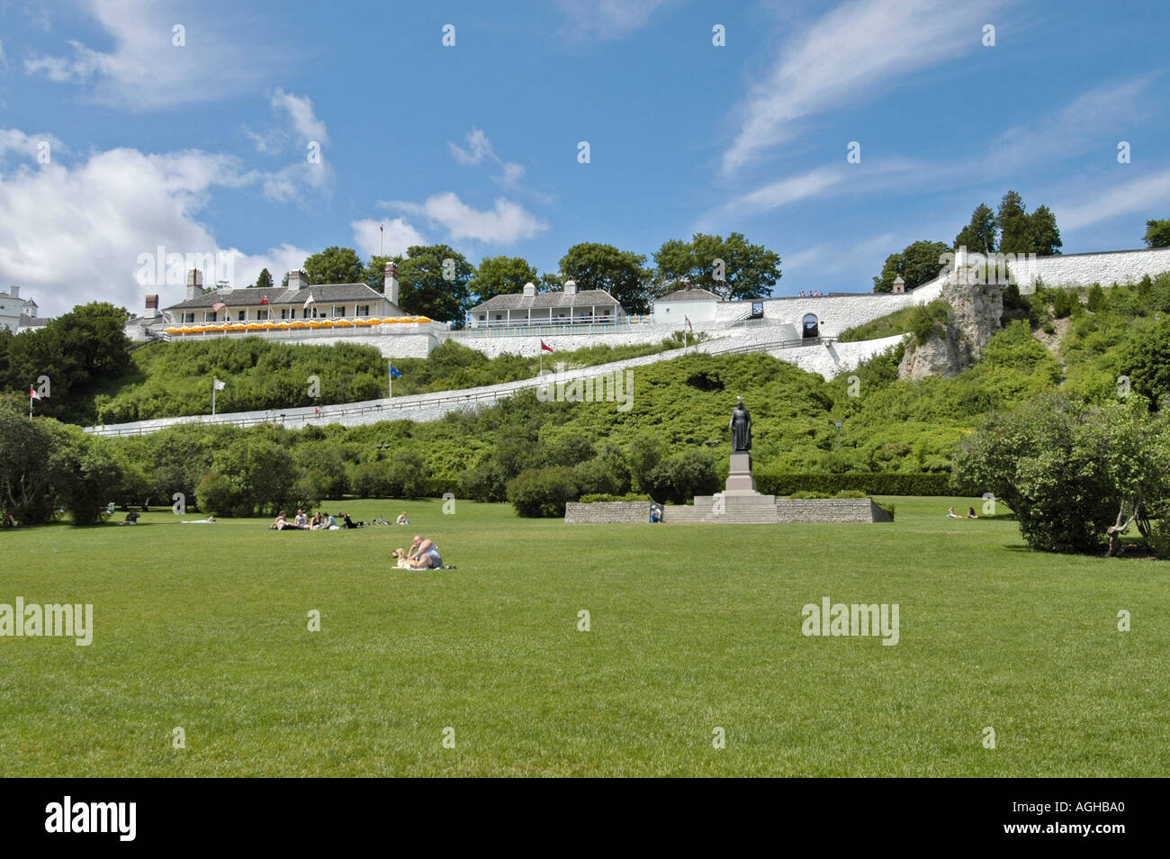 Fort Mackinac on Mackinaw Island in Michigan between the Upper and ...