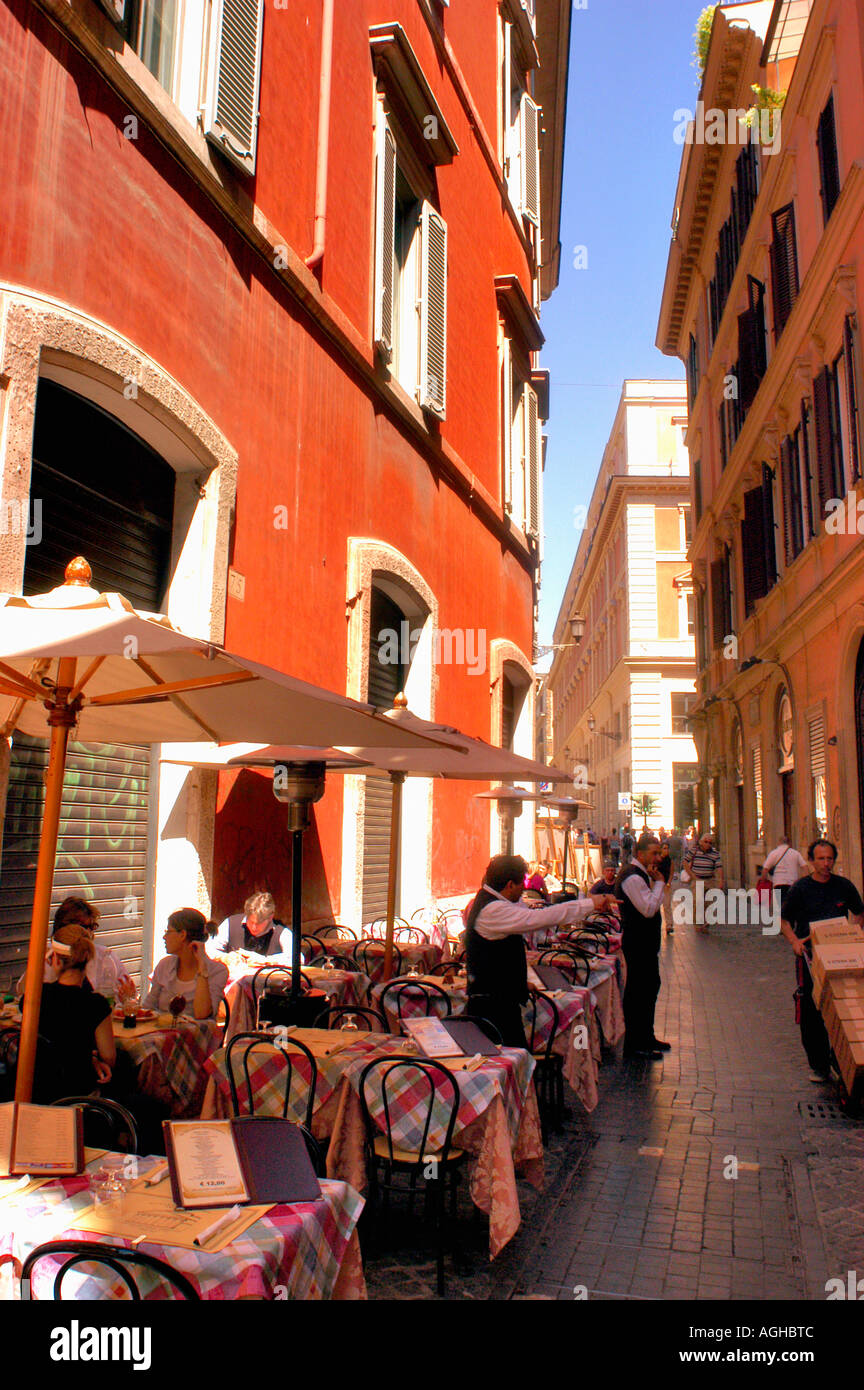 backstreet with outdoor restaurant, Rome, Italy Stock Photo - Alamy