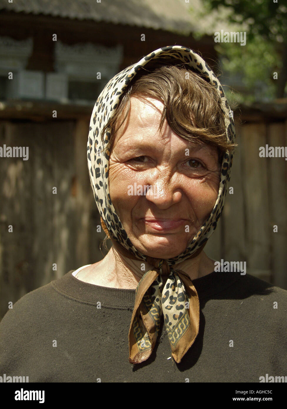 Portait of woman wearing headscarf, she is Samosely, a Chernobyl ...