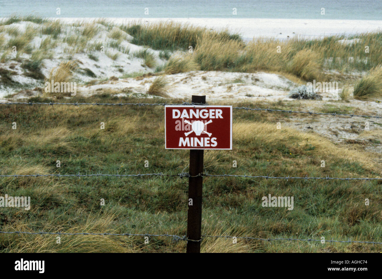 Minefield warning sign, Falkland Islands Stock Photo - Alamy