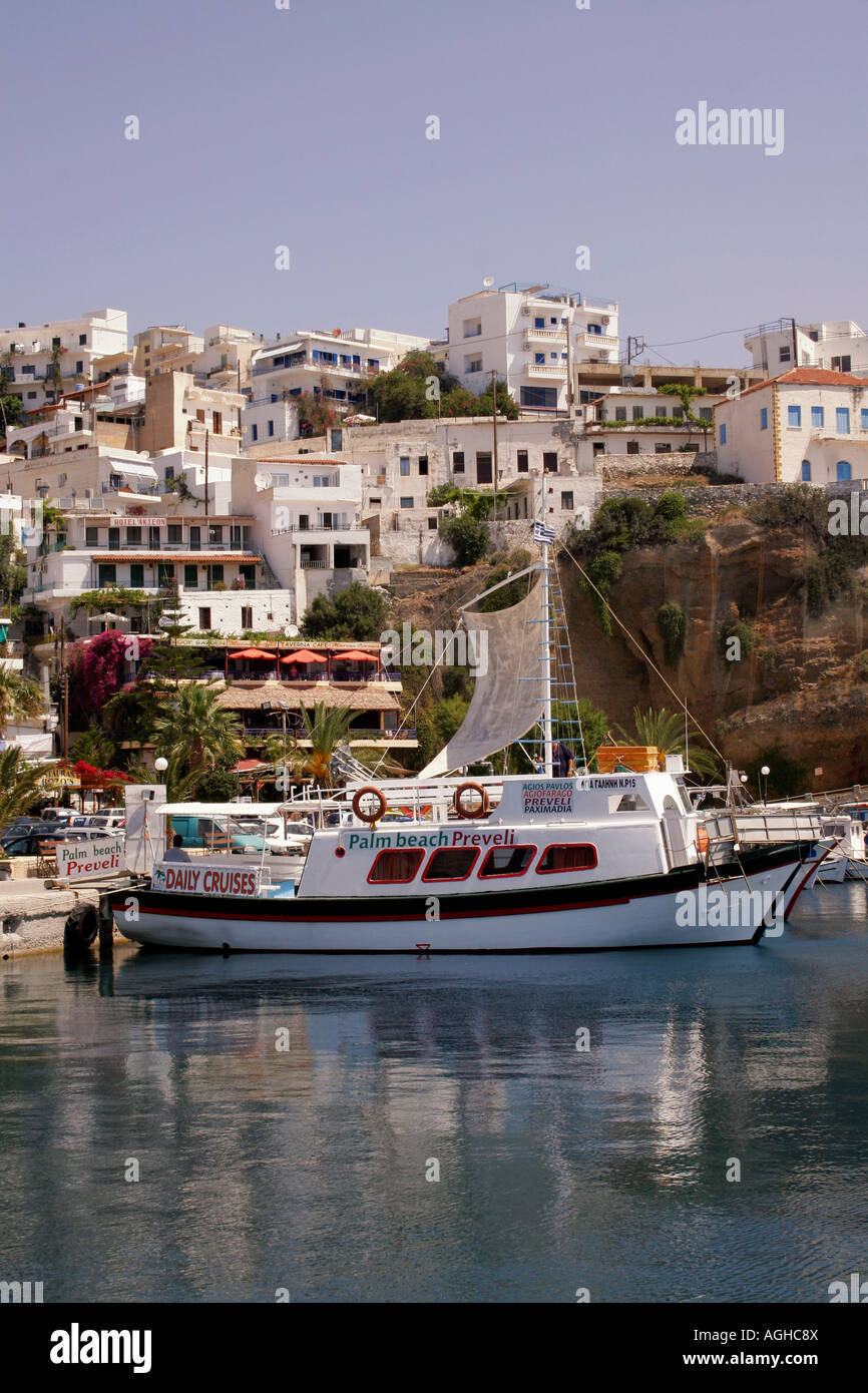 THE HARBOUR OF AGIA GALINI ON THE ISLAND OF CRETE. MEDITERRANEAN GREEK ...