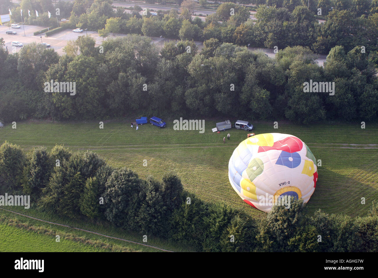 After the start - view from above on another balloon, Germany Stock ...