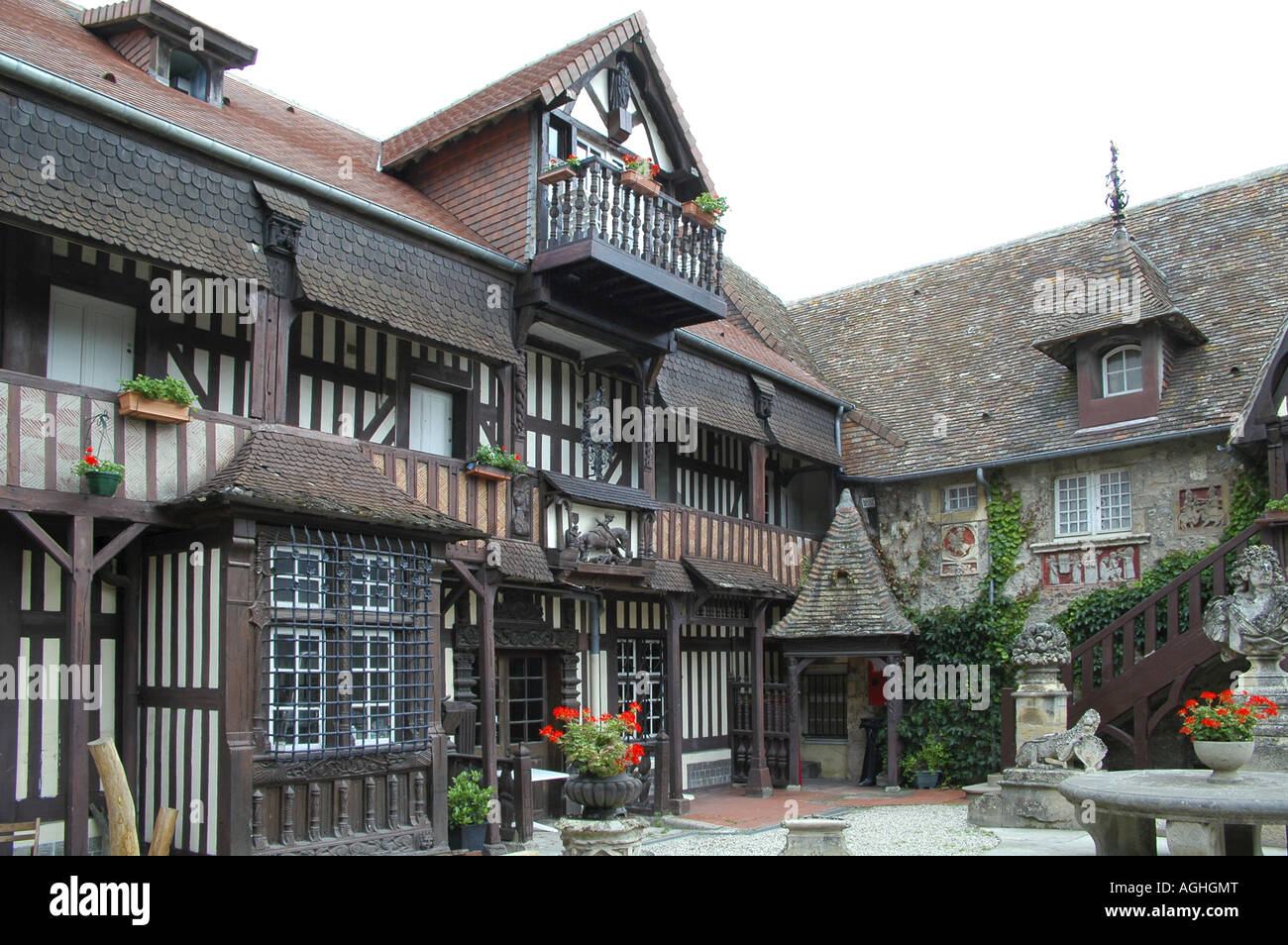 old half-timbered houses in bohemian side of town, France, Normandy ...