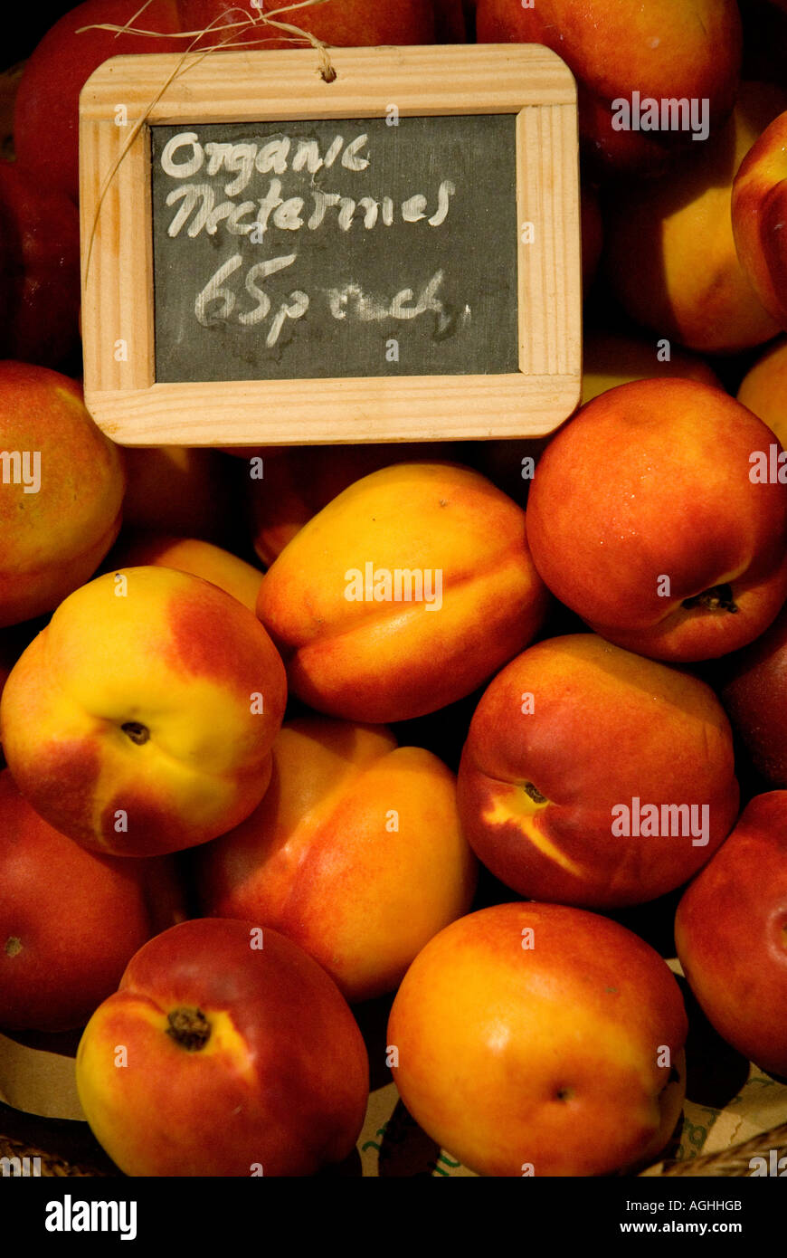 Organic nectarines fruit produce in Judges wholefoods shop High Street ...