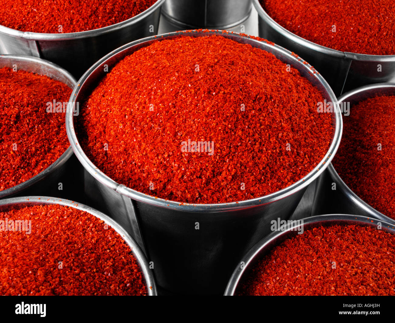 CONTAINERS FULL OF CHILLI POWDER Stock Photo - Alamy
