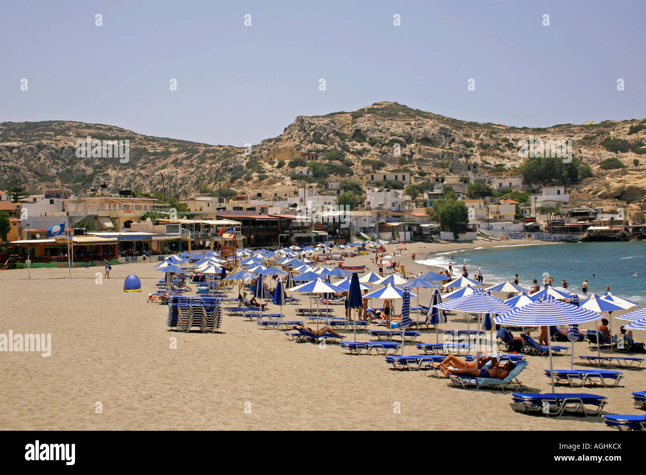 THE BEACH AT MATALA. CRETE. MEDITERRANEAN GREEK ISLAND. EUROPE Stock ...