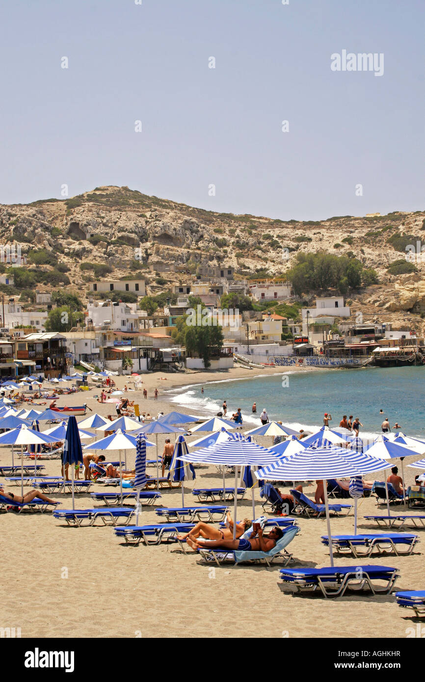 THE BEACH AT MATALA. CRETE. MEDITERRANEAN GREEK ISLAND. EUROPE Stock ...