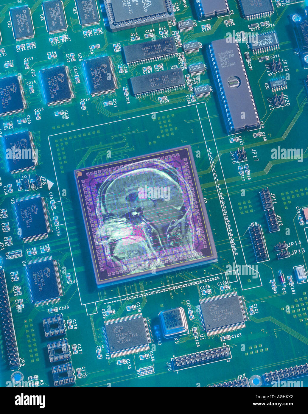 image of the connection between a microprocessor and a human brain ...