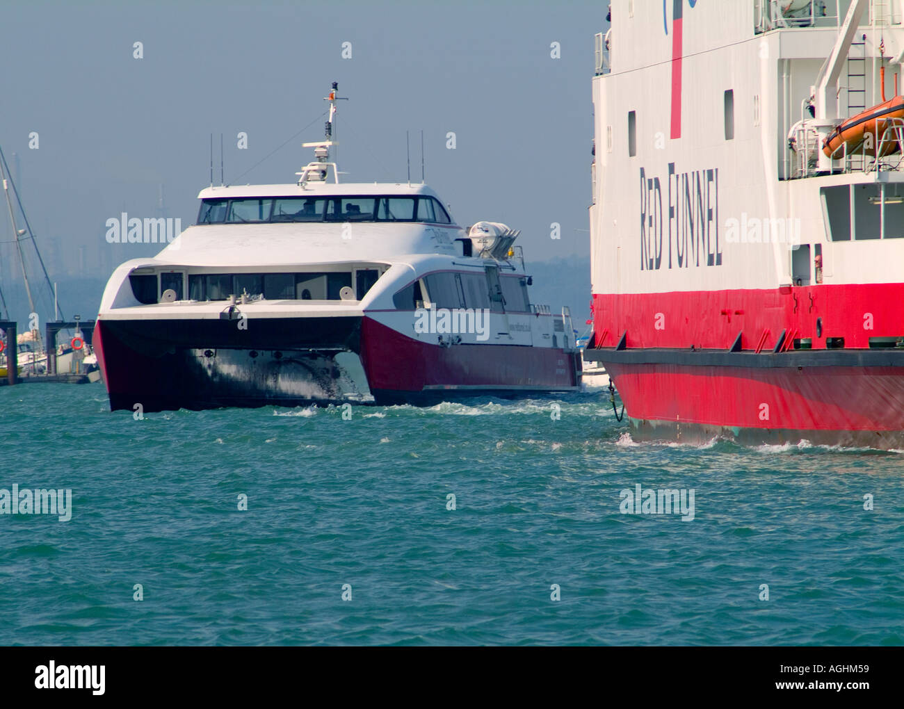 Red Funnel Line ferry Red Eagle and Jet Cat Red Jet 4 enter Cowes ...