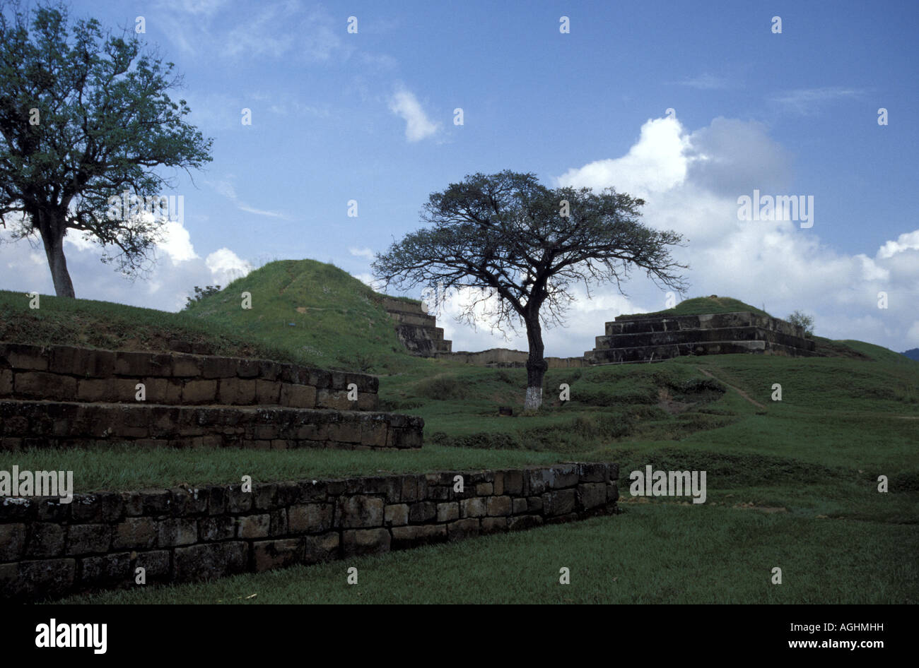 Partially restored pyramids at the Mayan ruins of San Andres in El ...