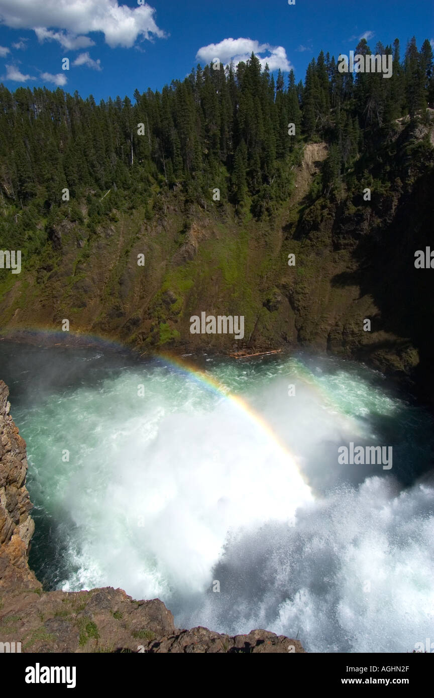Upper falls of Yellowstone River with rainbow Stock Photo - Alamy