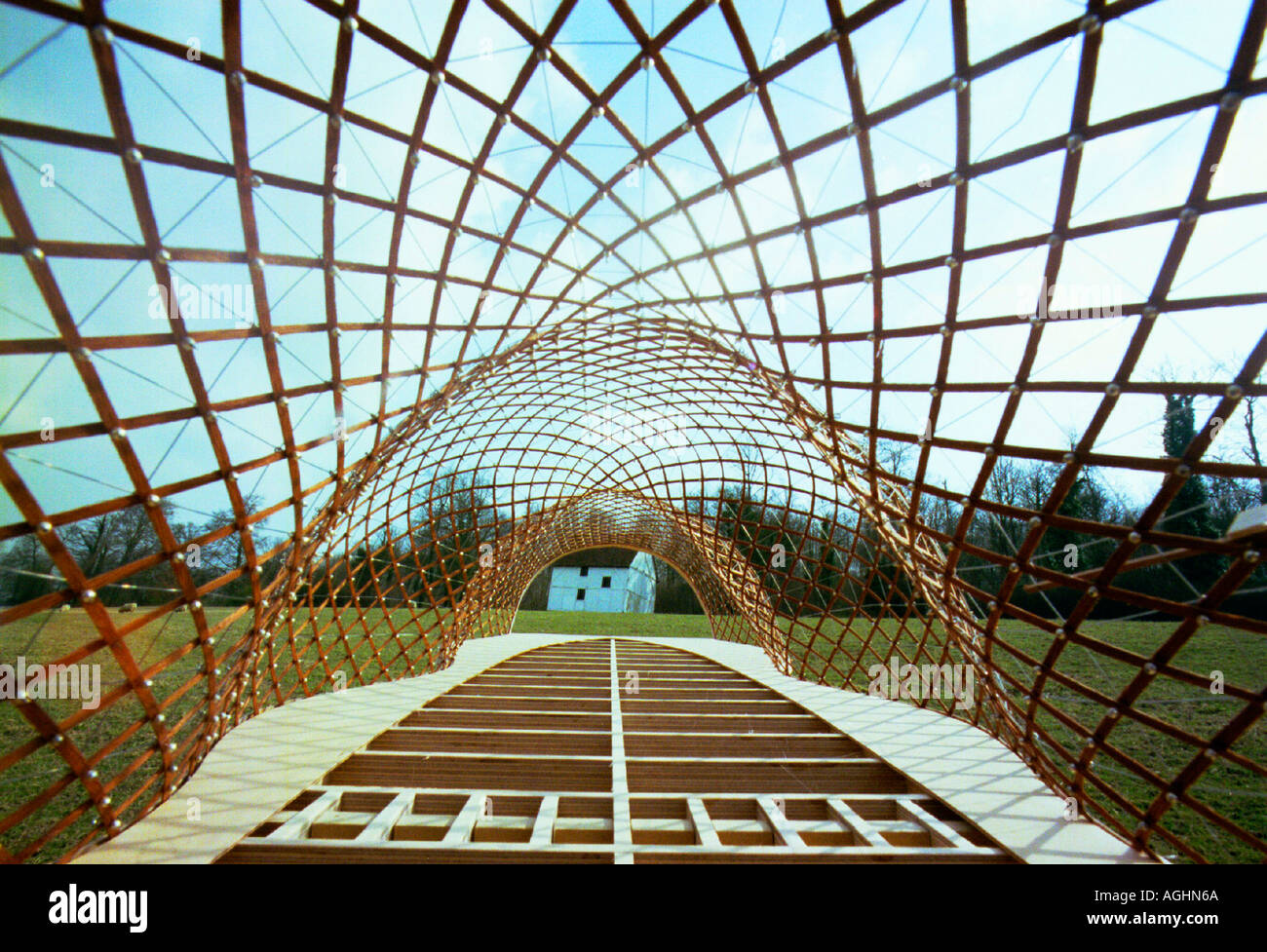 Graceful curves of modern timber framed building in museum of ...