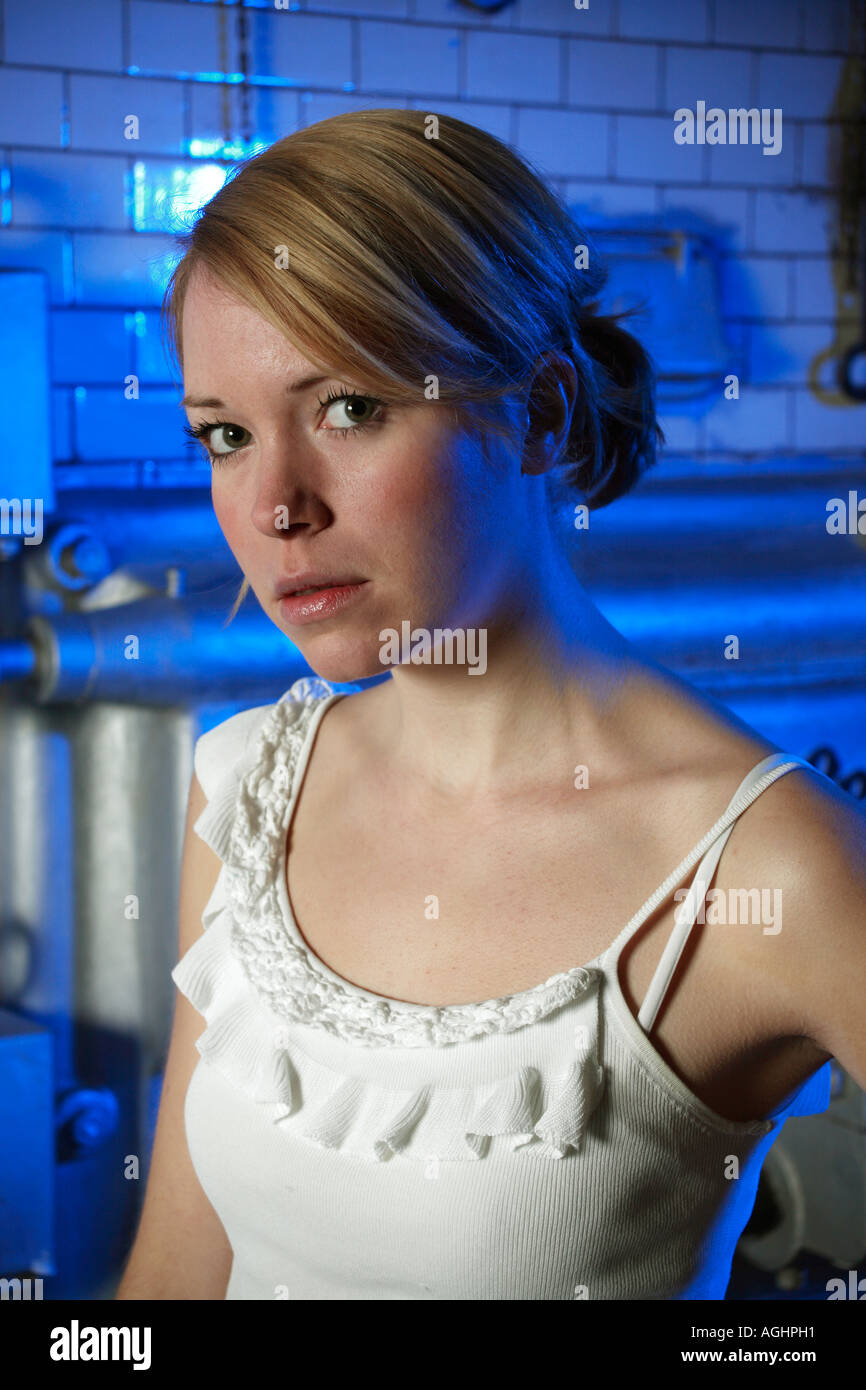 half length portrait of a 20 year old blond german woman, Germany ...