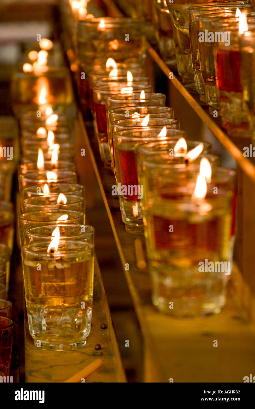 oil lamps lit for buddhist prayers concept hope peace love comfort ...