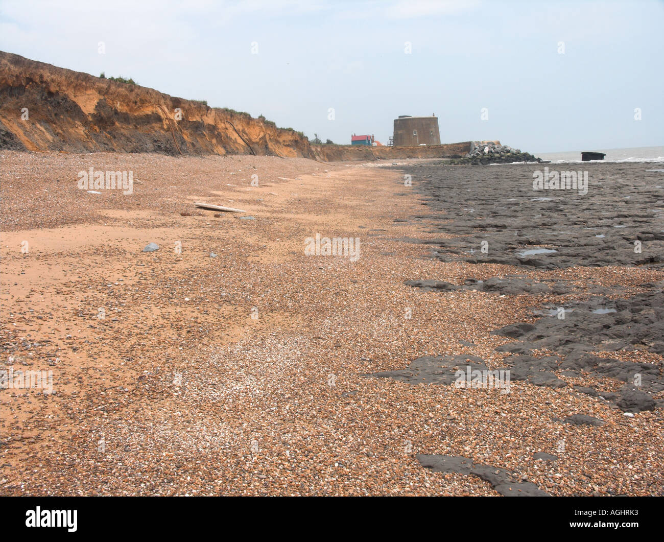 Martello tower London clay wave cut platform, rock armour, cliff ...