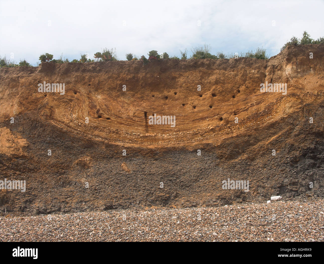 River bed shape in cliff profile cross section Bawdsey, Suffolk Stock ...