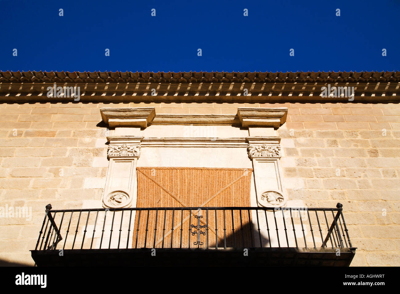 Shuttered window with balcony at the Picasso Museum in Malaga Spain ...