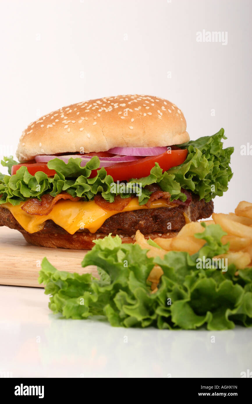 Hamburger with French Fries Beef burger American fresh fast food ...