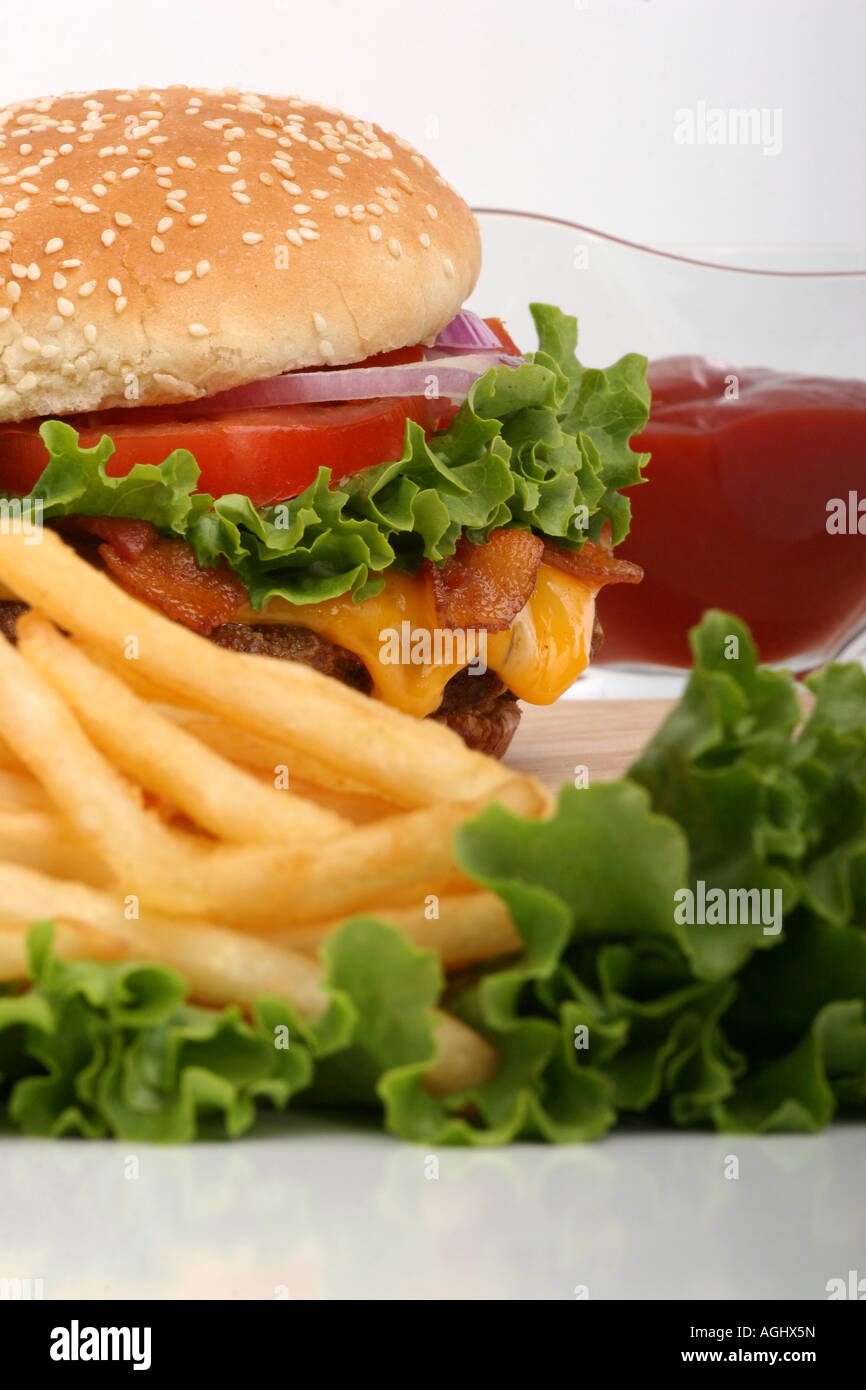 Hamburger with French Fries Beef burger American fresh fast food ...