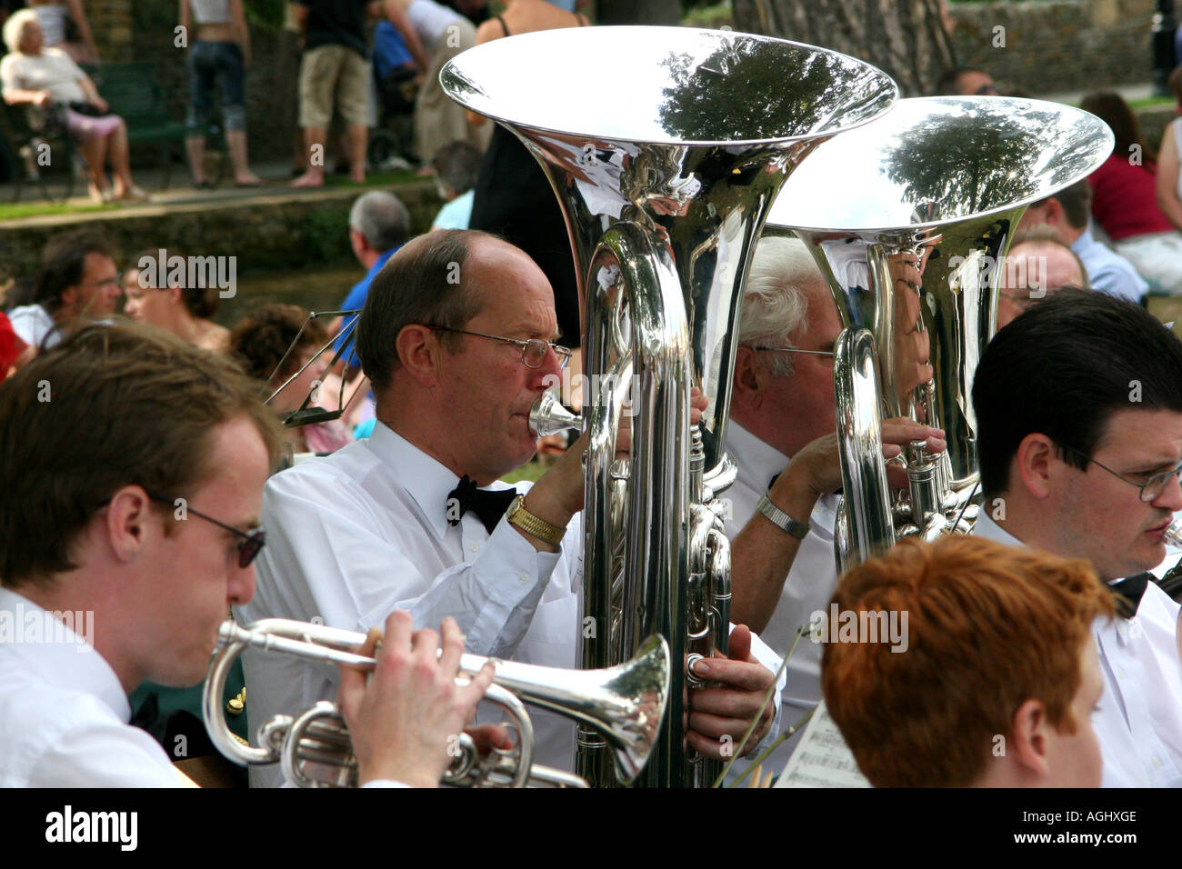 Brass band playing to visitors at a local beauty spot Stock Photo - Alamy