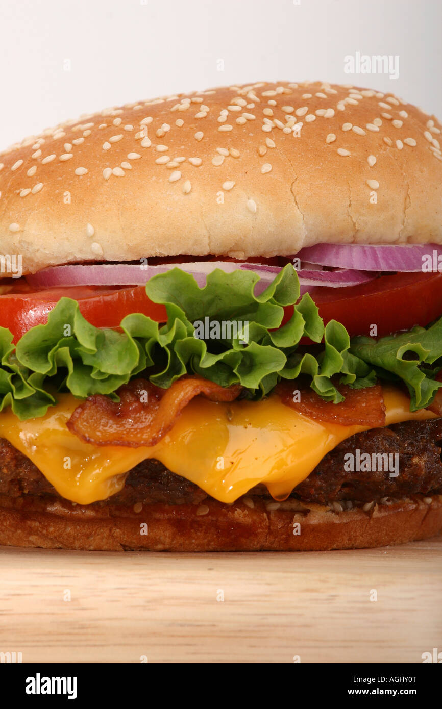 Hamburger Beef burger on a plate American fresh fast food overhead from ...