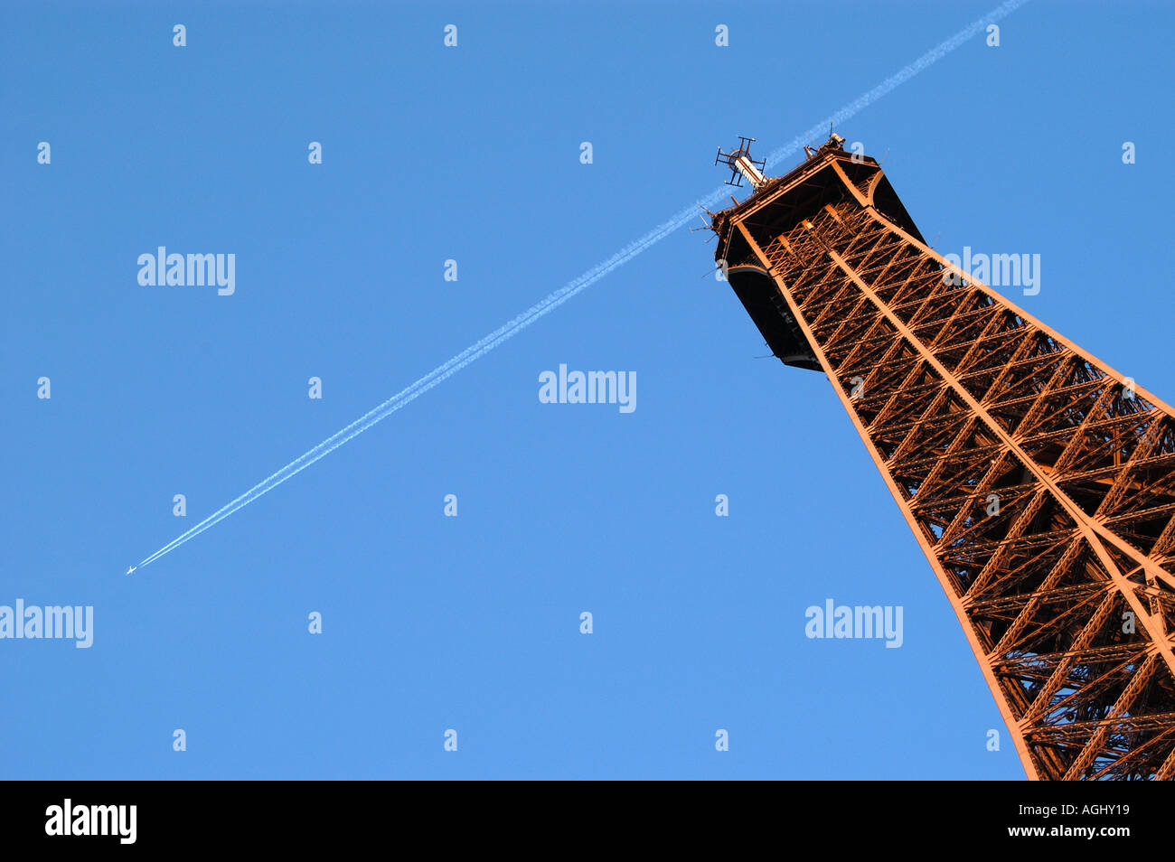 Plane over Eiffel Tower Paris France Stock Photo - Alamy