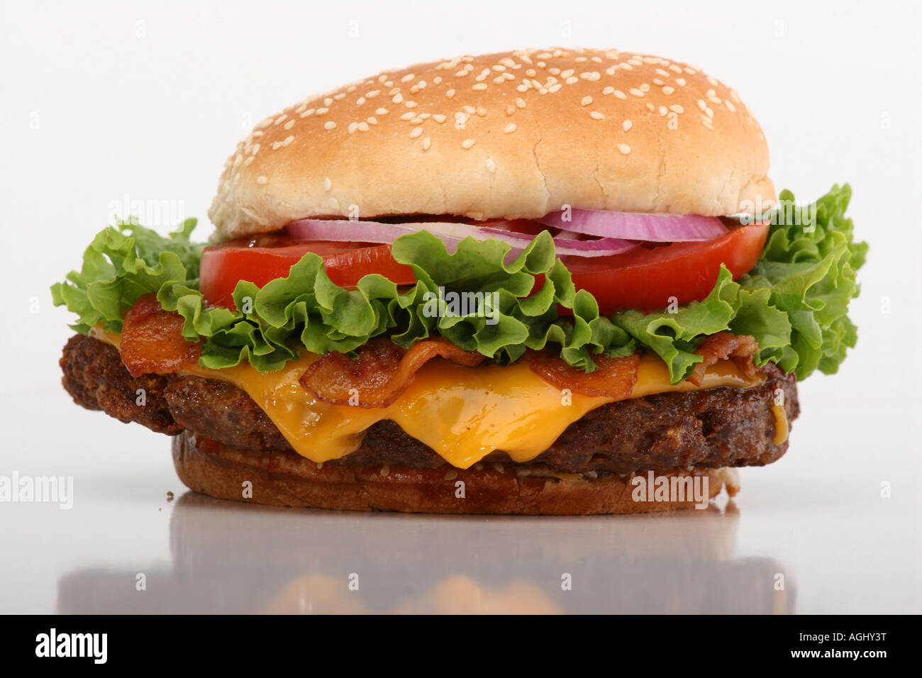 Hamburger fast food Burger isolated cutout cu out on a white table ...
