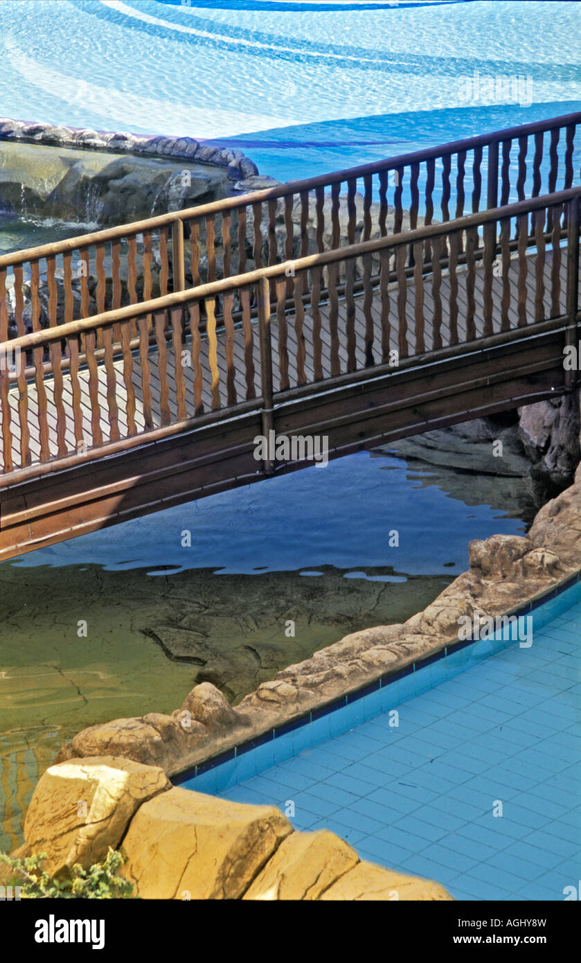 wooden bridge over pool Stock Photo - Alamy