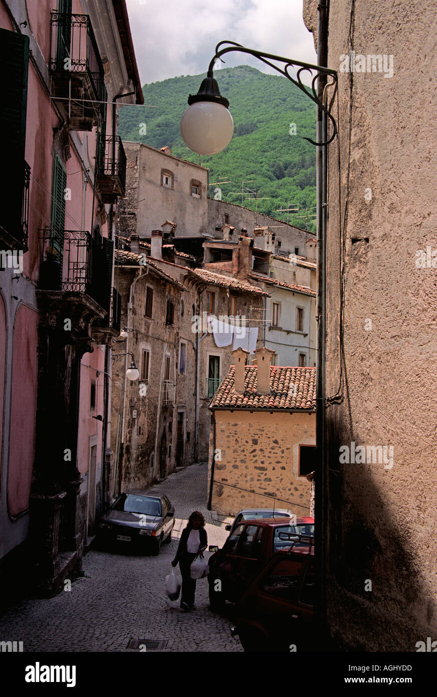 The ancient buildings in the narrow streets of Scanno in the Abruzzo ...