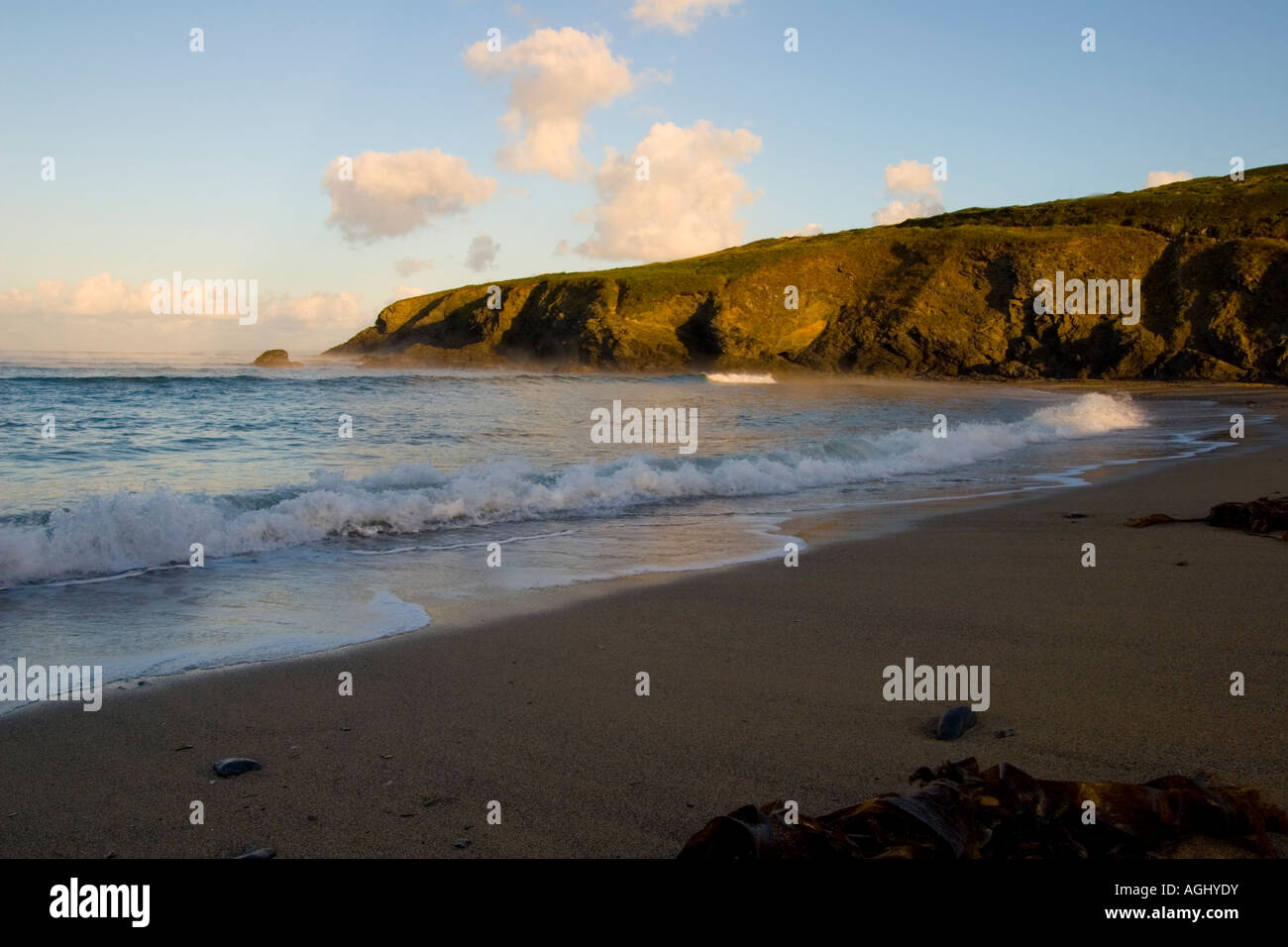Landscape surf waves poldhu cove cornwall england hi-res stock ...