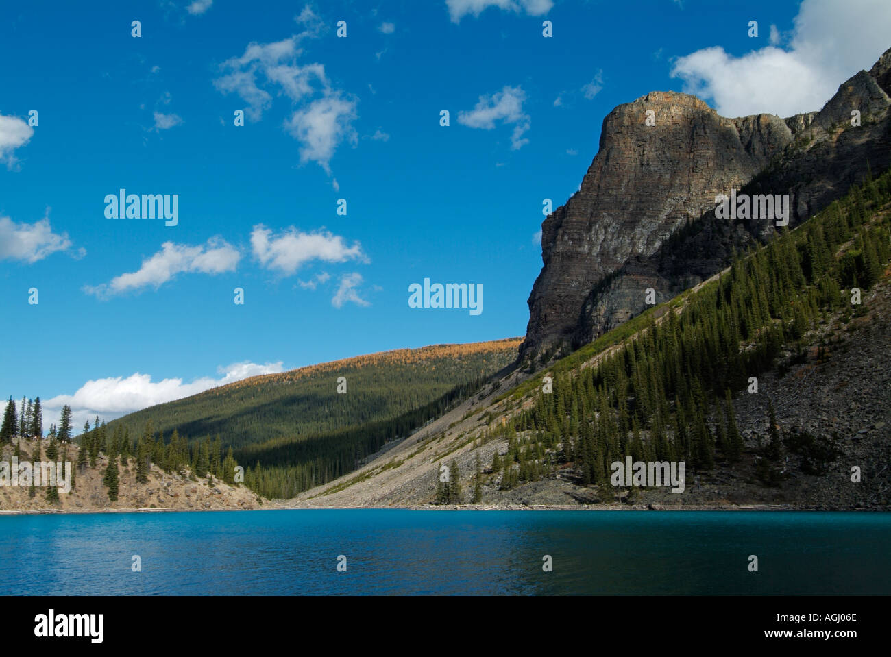 Moraine lake and the Rockpile near Lake Louise Canadian Rockies Alberta Canada Banff national ...