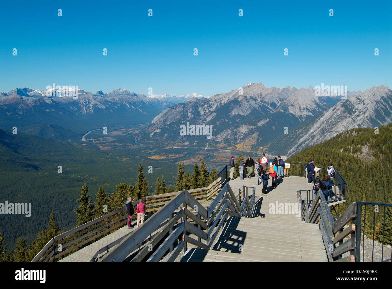 Viewing platform on Sulphur Mountain summit overlooking Banff township ... Viewing platform on Sulphur Mountain summit overlooking Banff township ...