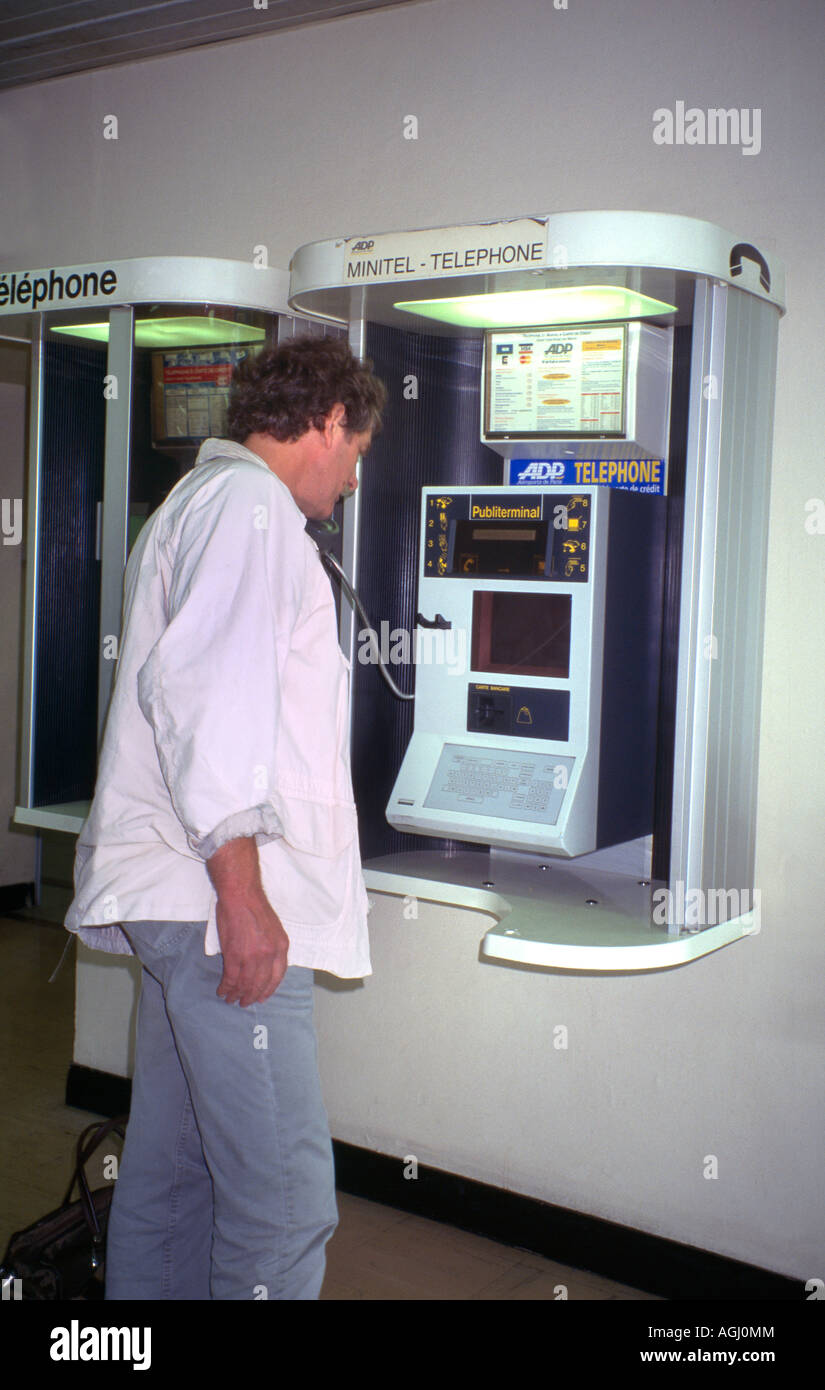 Paris France Orly Airport Man Using Minitel Telephone Box Stock Photo ...