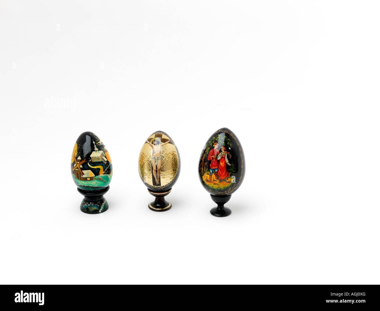 Three Russian Hand Painted Lacquer Eggs Stock Photo - Alamy