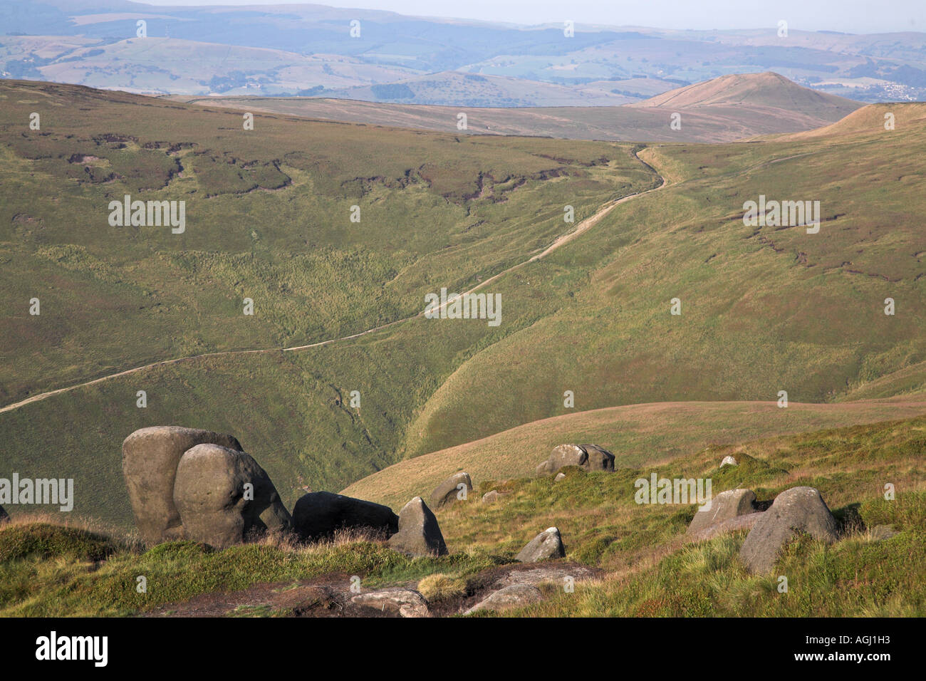 Pennine way long distance footpath rising from Edale on to Swines Back ...