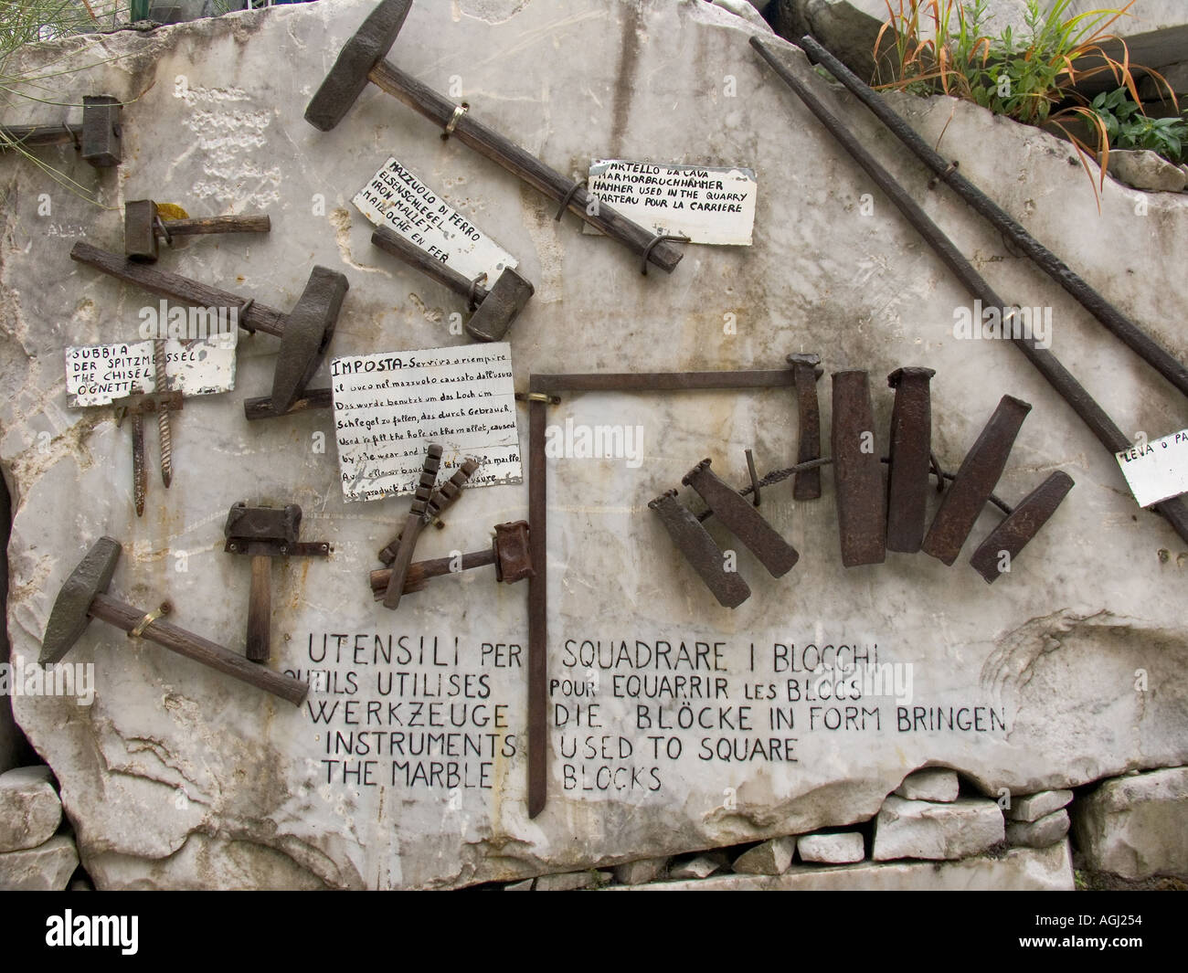 Tools used to square marble blocks in quarry Carrara Italy Stock Photo ...