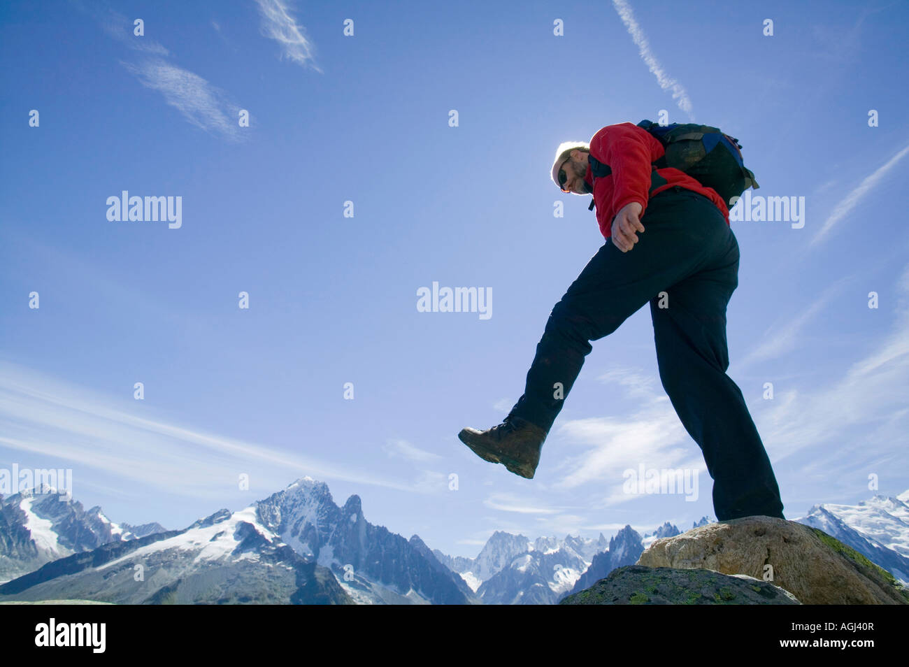 A walker in the Aiguille Rouge National Park above Chamonix France ...