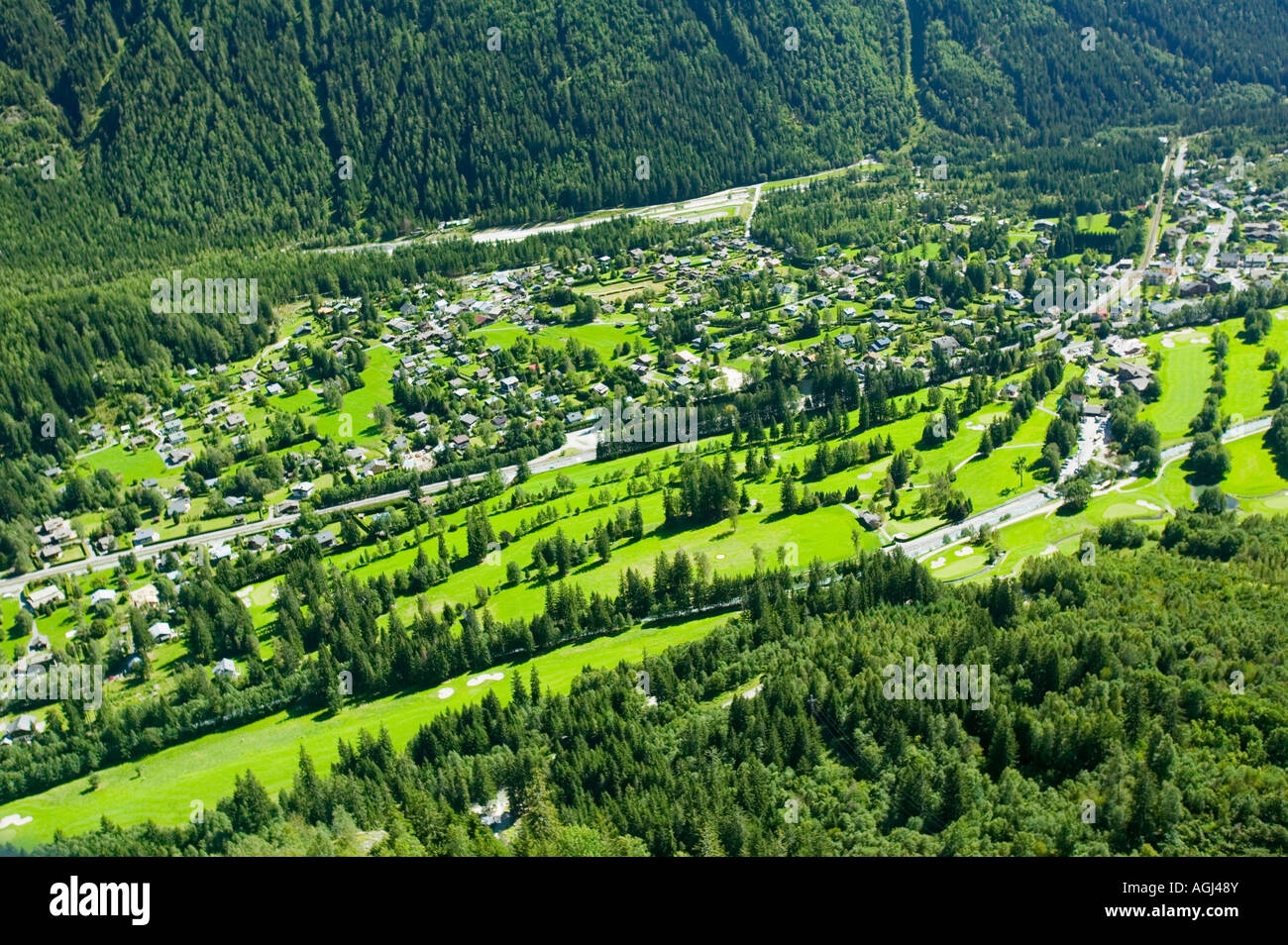 Chamonix golf club and town from the Aiguille Rouge Stock Photo - Alamy