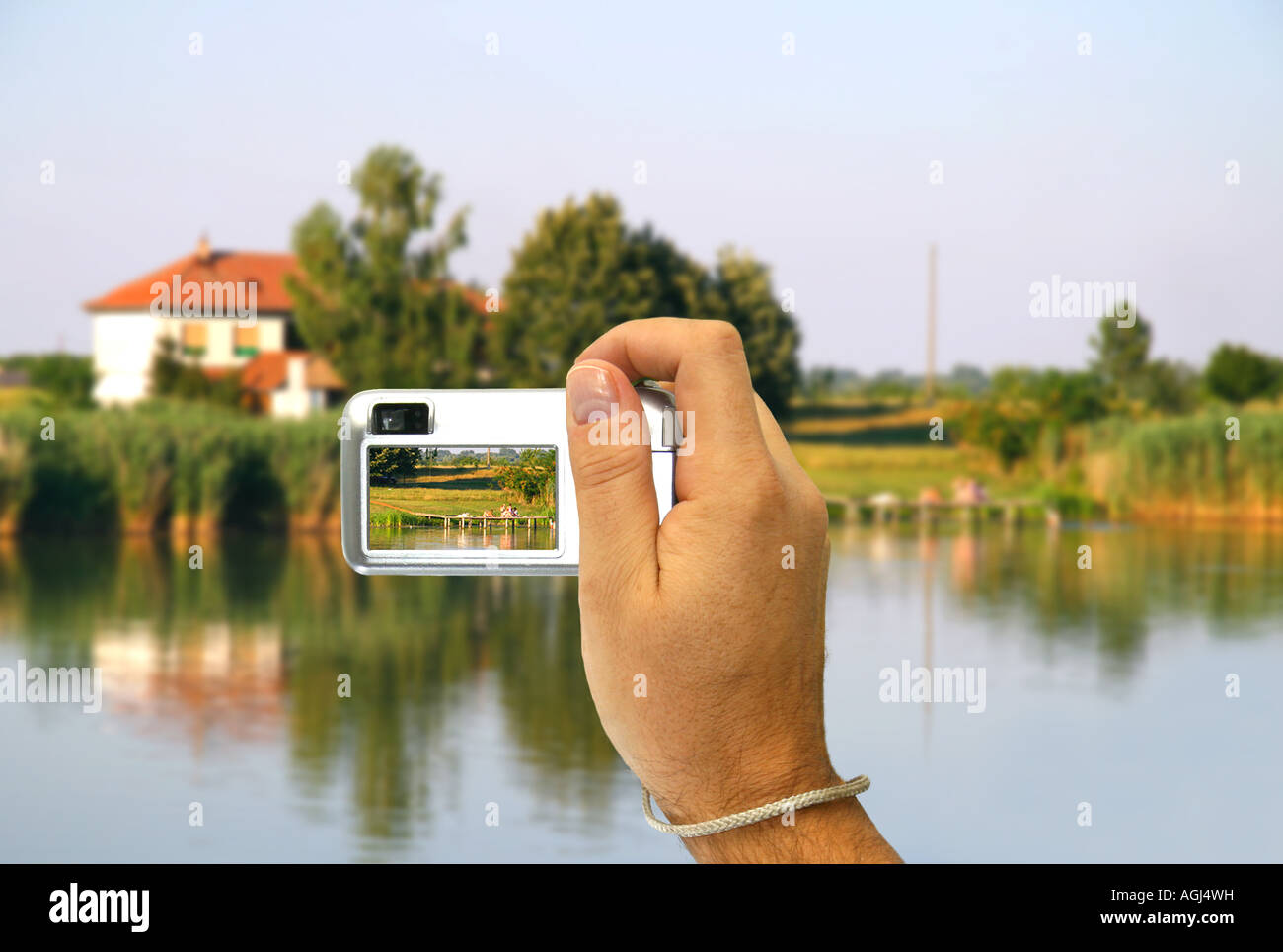 Taking photo of bathing people on a pier Stock Photo - Alamy