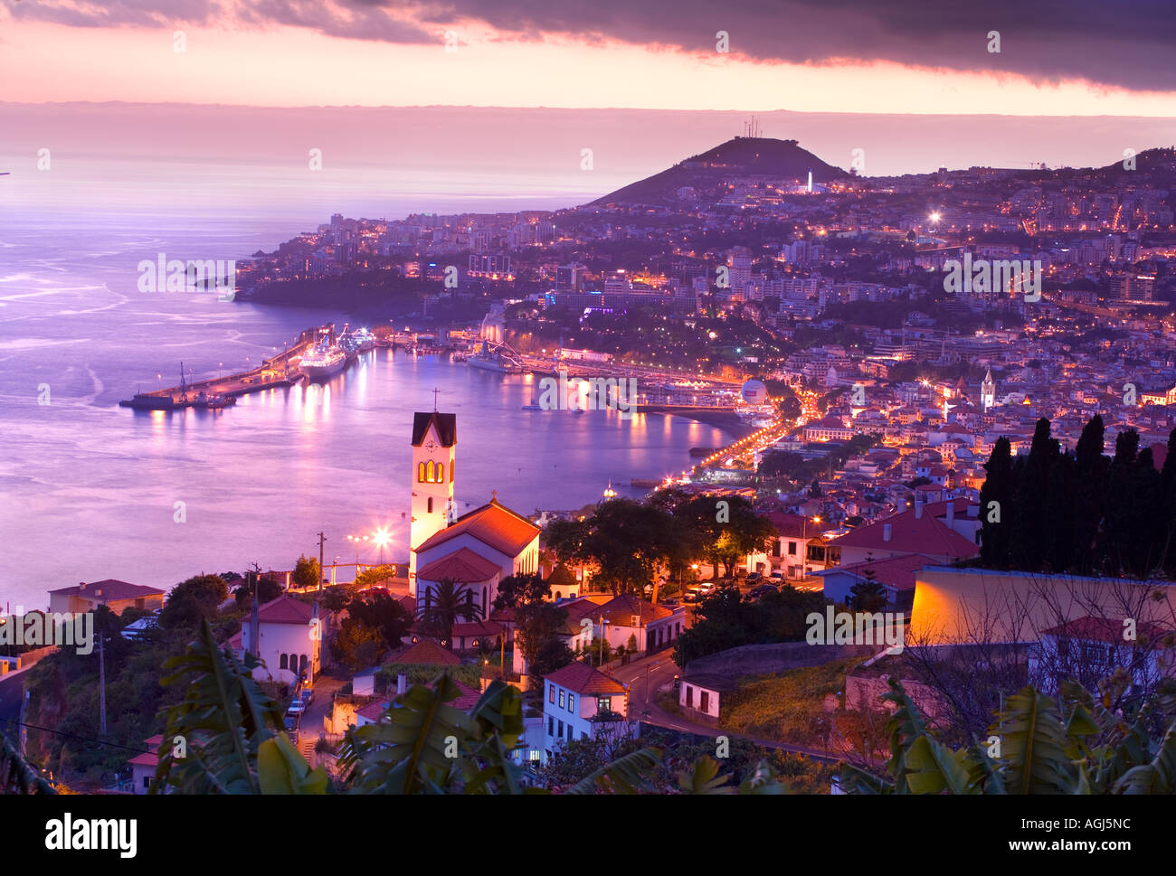 Madeira Funchal Harbour scene at night Stock Photo - Alamy