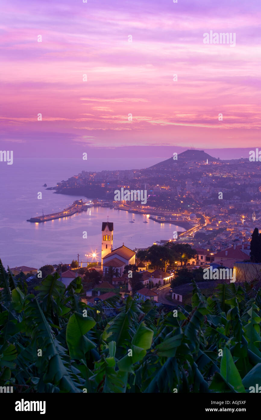 Portugal Funchal View over town and Harbour at dusk Stock Photo - Alamy