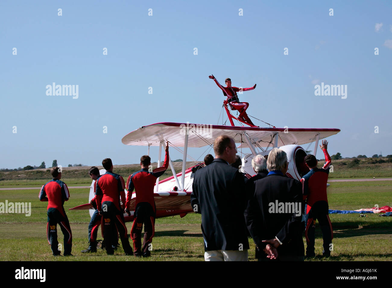 RAF Falcon parachute display team and Air Marshal Philip Sturley wave ...