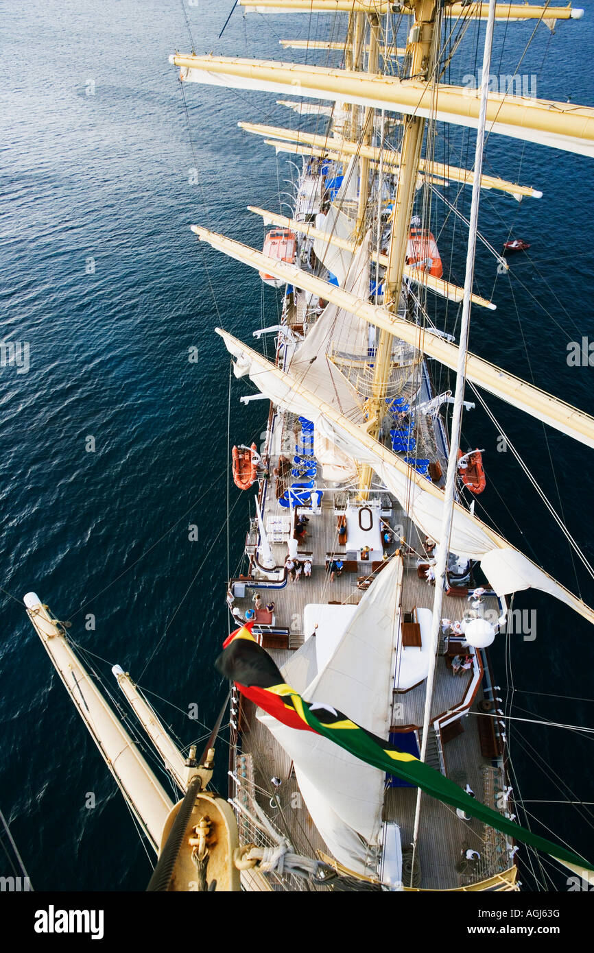 High angle view of a sailing ship in the sea Stock Photo - Alamy