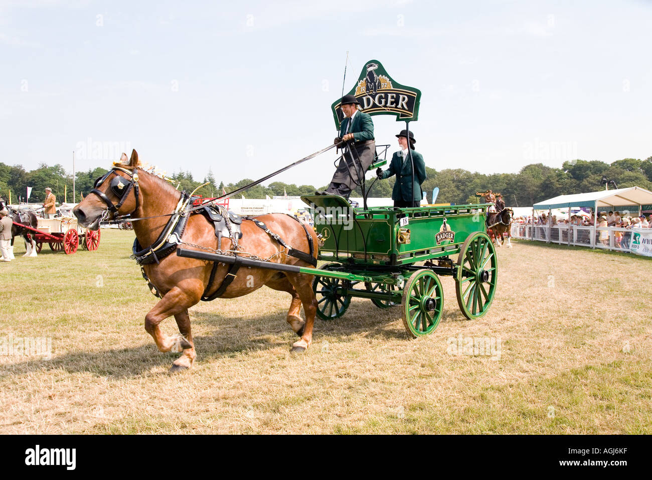 4 Four wheel trade carriage being pulled by 1 one heavy horse at New ...