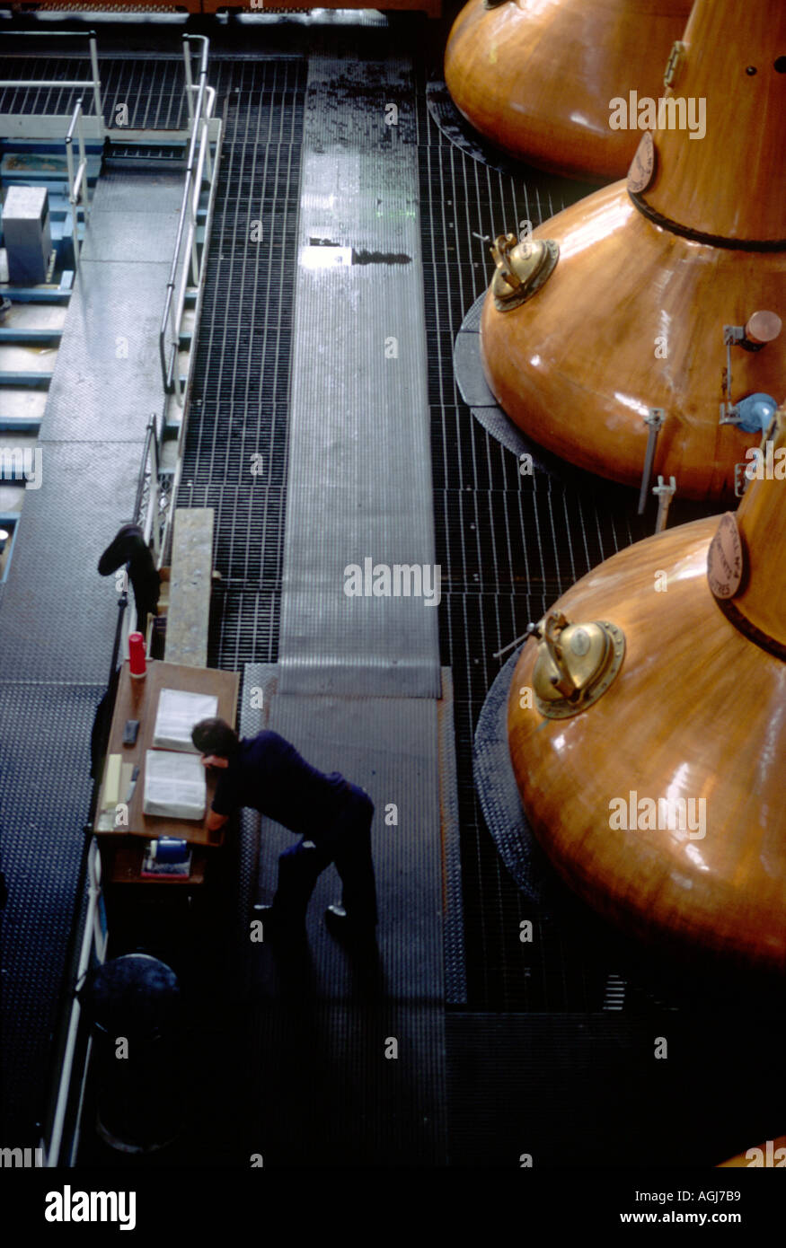 Scottish whiskey distillery worker from above Stock Photo - Alamy