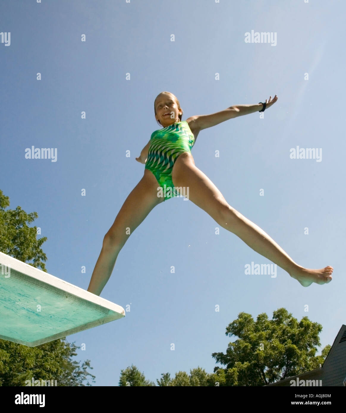 Diving Board Swimming Pool Rear View Stock Photos & Diving Board ...